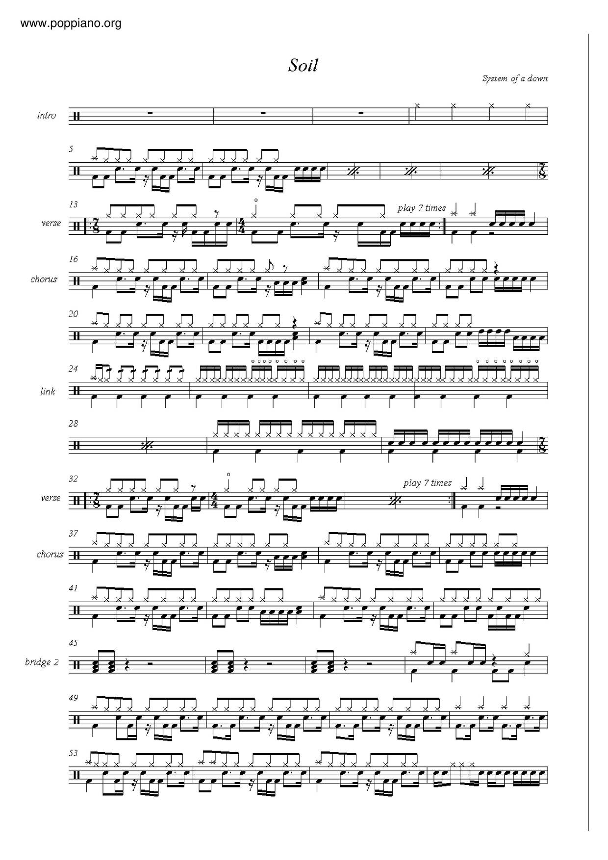 System Of A Down-Soil Sheet Music pdf, - Free Score Download ★